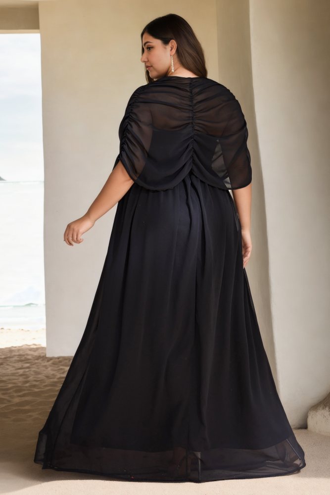 Kira Plus Size Cape Modest Evening Dress– Hello Curve