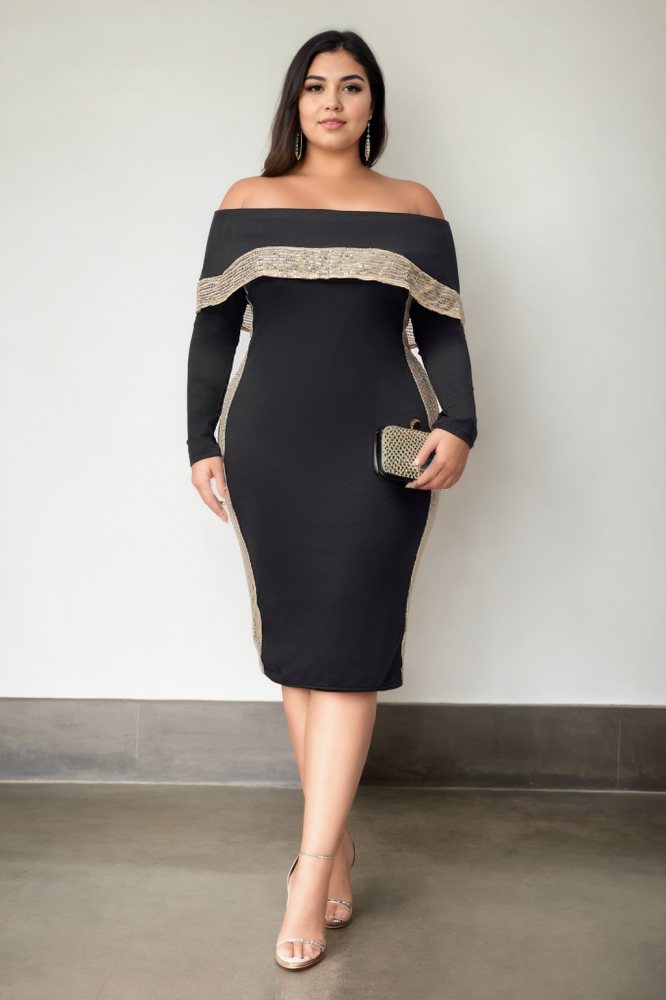 Capri Plus Size Black Off Shoulder Cocktail Dress– Hello Curve