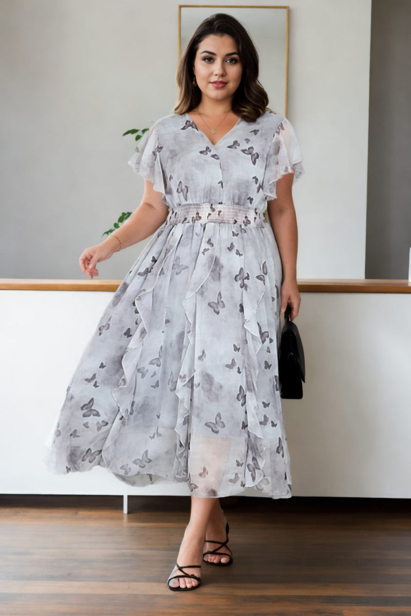 Allyson Plus Size Butterfly Wrap Midi Dress– Hello Curve