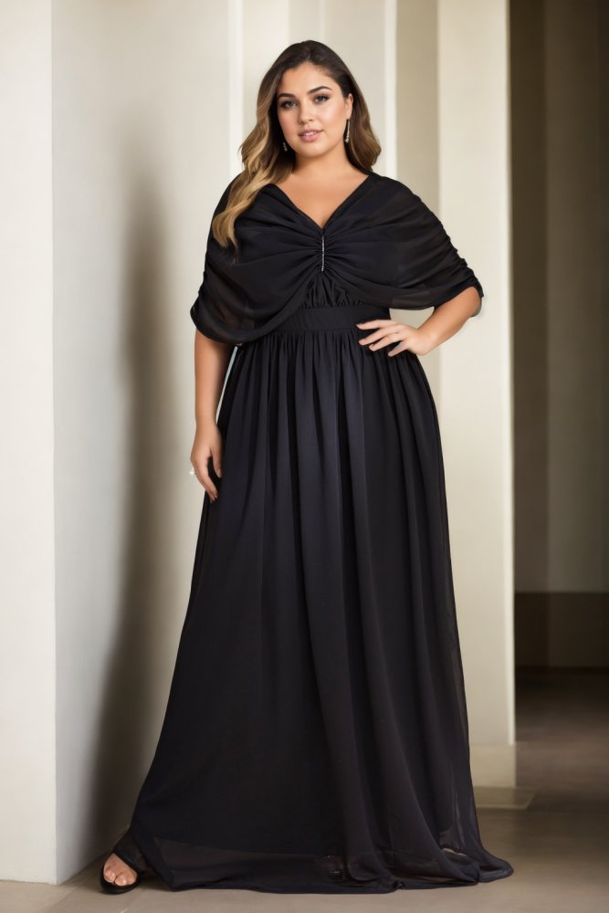 Kira Plus Size Cape Modest Evening Dress– Hello Curve