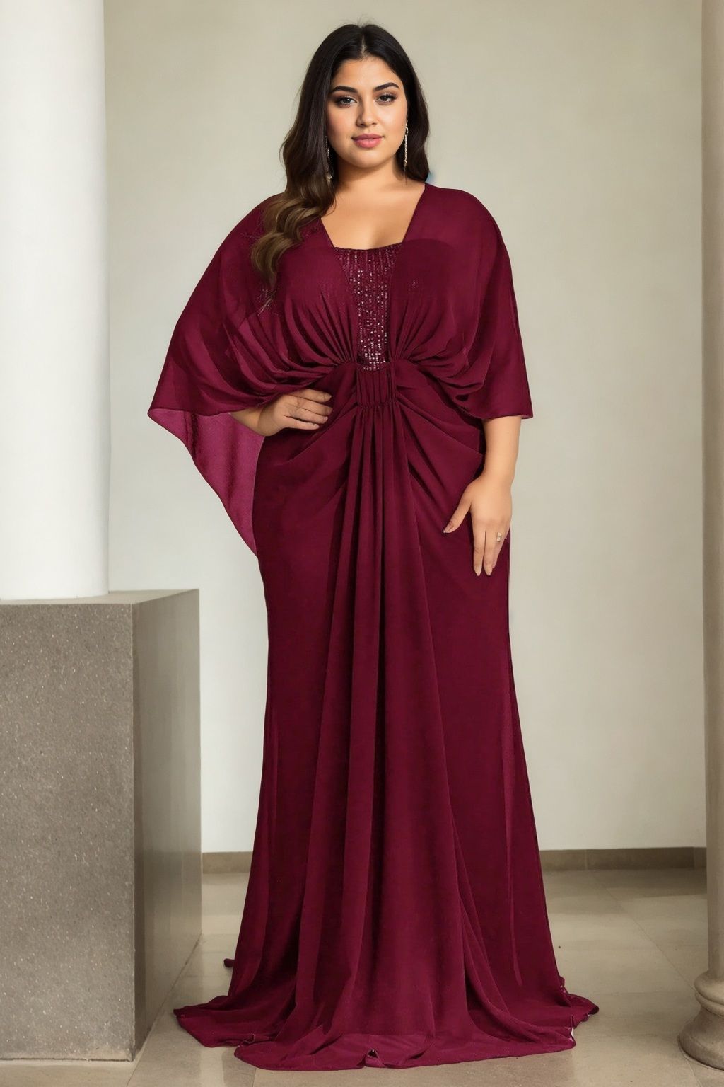 Maëlle Plus Size Cape Short Sleeve Evening Dress– Hello Curve