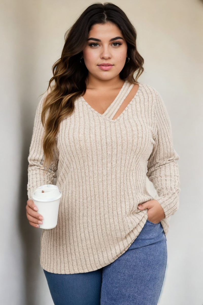 Cecilla Plus Size Cream V Neck Sweater– Hello Curve