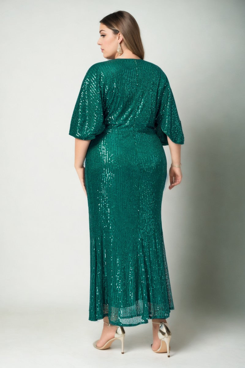 Clea Plus Size Green Drape Evening Dress– Hello Curve