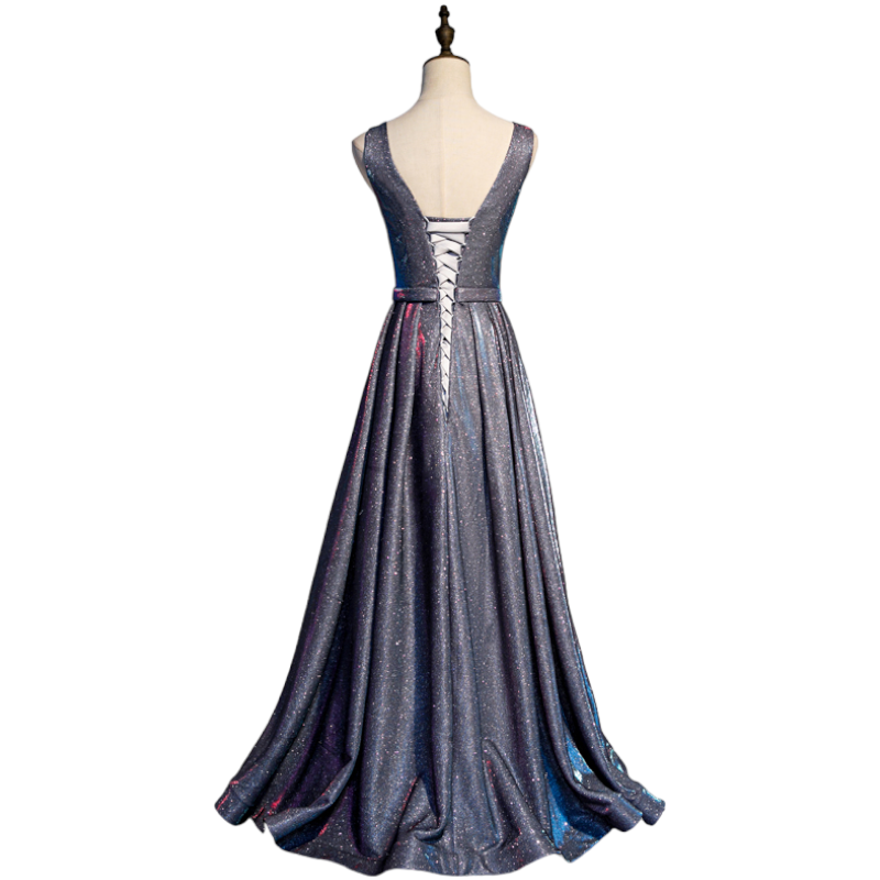 Plus Size Deep V Neck Silver Formal Dress– Hello Curve