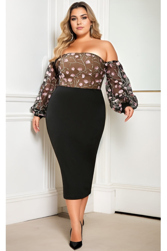 Kindra Plus Size Floral Off Shoulder Bodycon Pencil Dress– Hello Curve