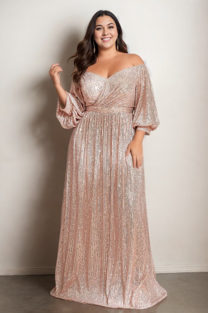 Zahra Plus Size Gold Off Shoulder Evening Dress– Hello Curve