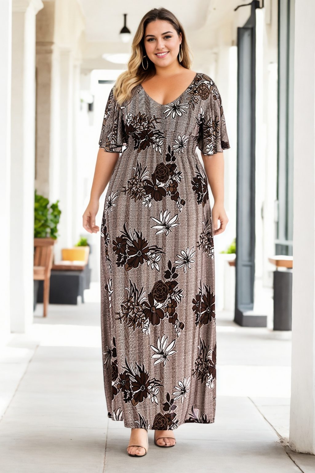 Jasmine Plus Size Knit Boho Floral V Neck Maxi Dress– Hello Curve