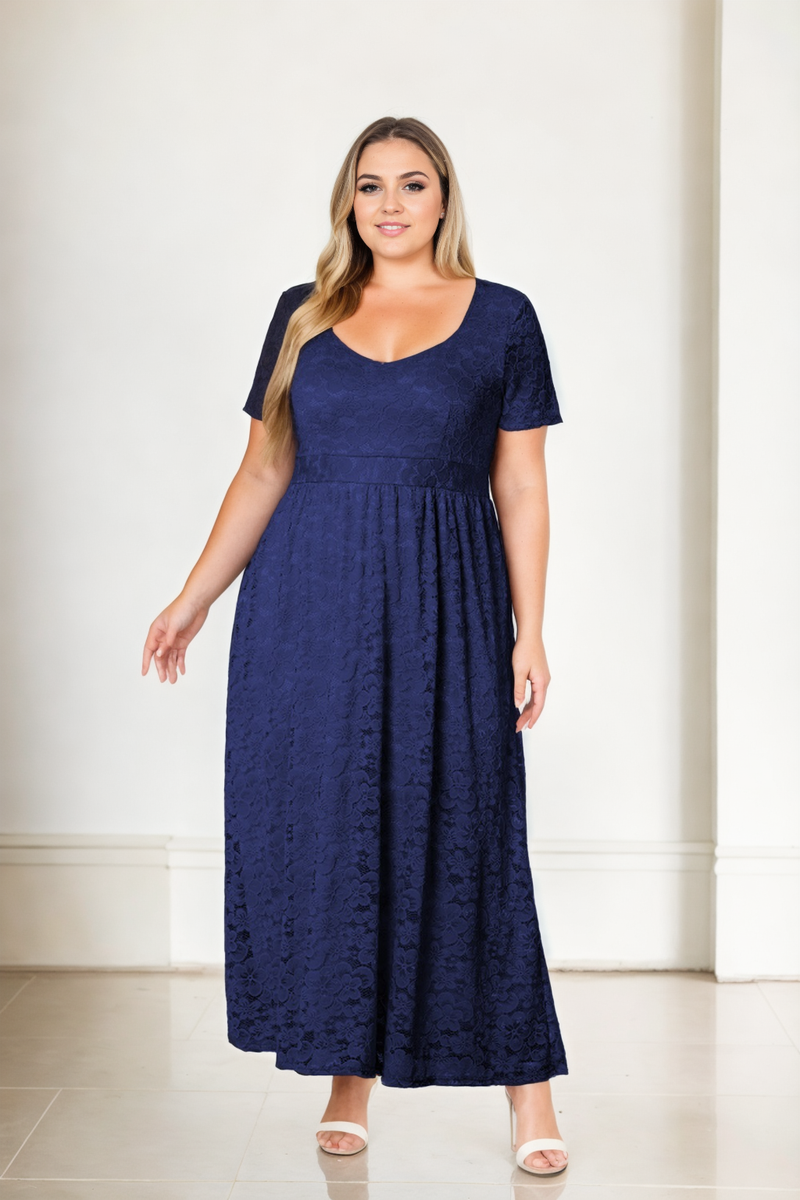 Tania Plus Size Lace Short Sleeve Evening Dress– Hello Curve