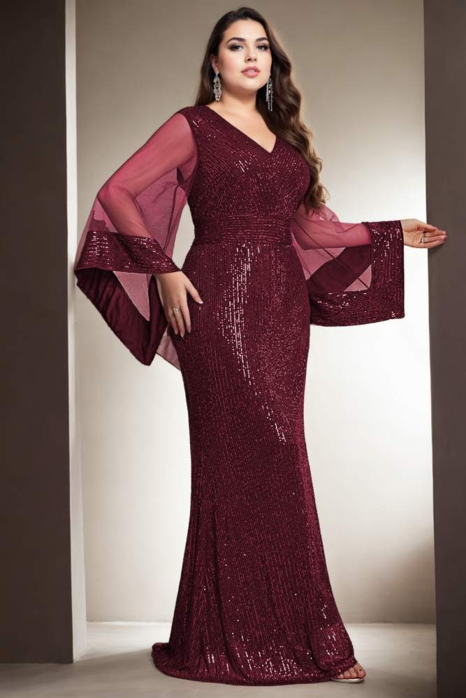 Lucile Plus Size Wide Long Sleeve Evening Dress– Hello Curve