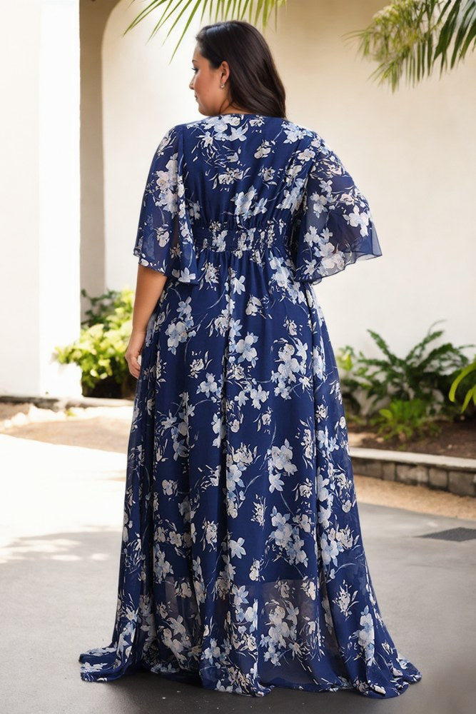 Kylie Plus Size Blue Floral Chiffon Maxi Dress– Hello Curve