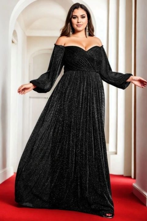Félice Plus Size Off Shoulder Long Sleeve Evening Dress– Hello Curve