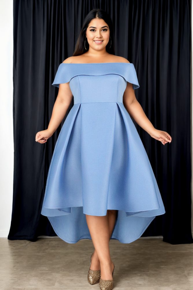 Sapphire Plus Size Pastel Blue Bardot Dress– Hello Curve