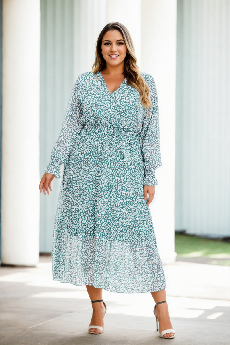 Melody Plus Size Pastel Floral Wrap Long Sleeve Midi Dress– Hello Curve
