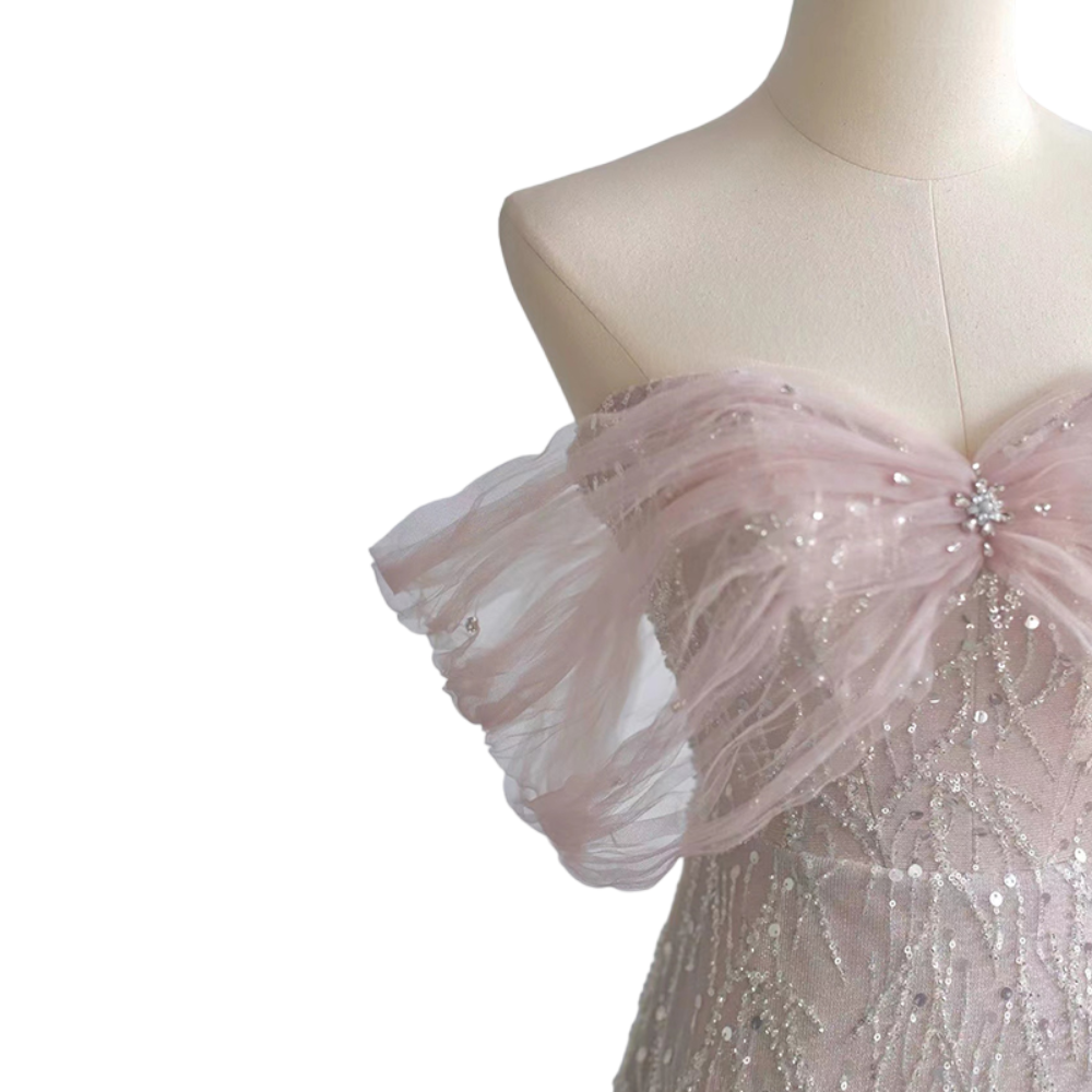 Plus Size Pink Off Shoulder Evening Dress– Hello Curve