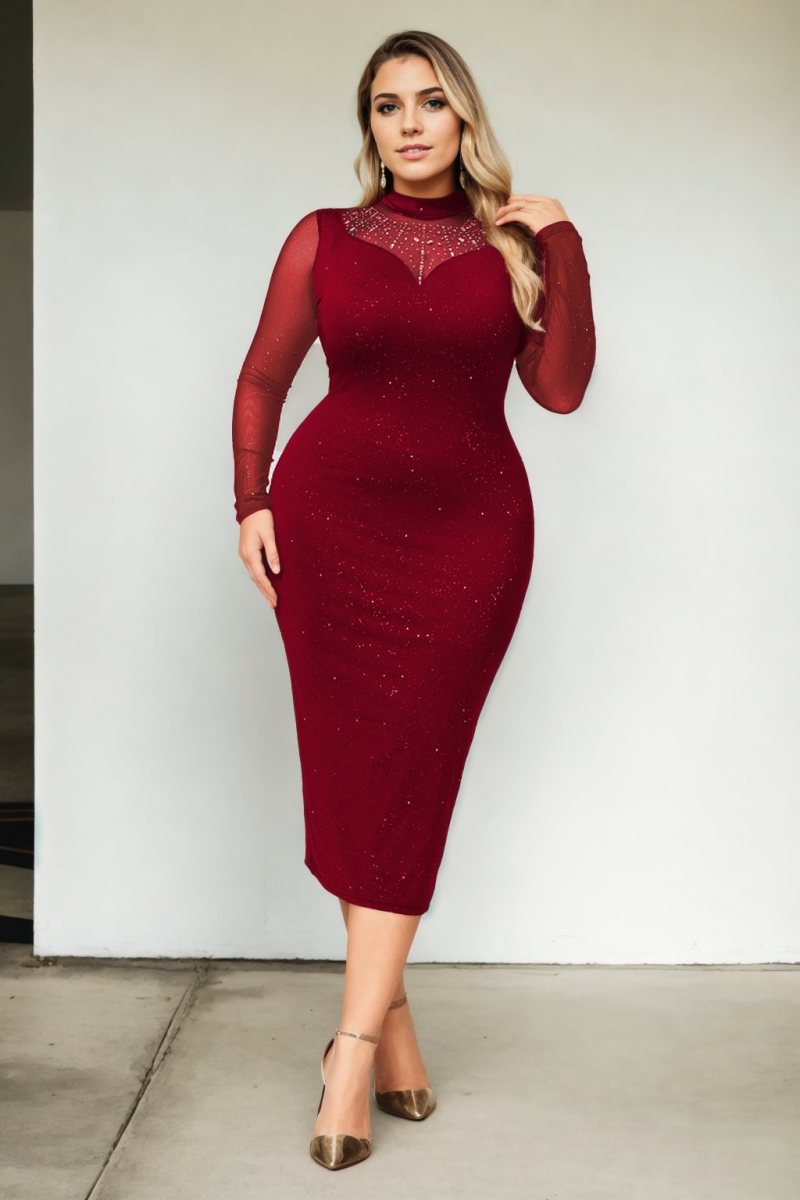 Everlee Plus Size Red Long Sleeve Bodycon Dress– Hello Curve