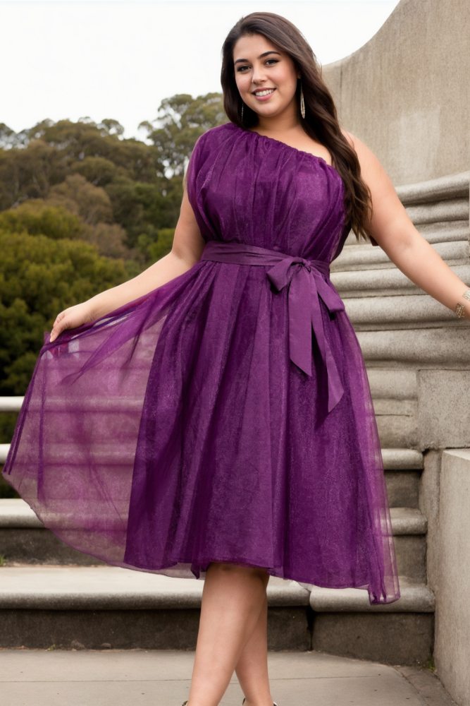 Serena Plus Size Purple Toga Tulle Dress– Hello Curve