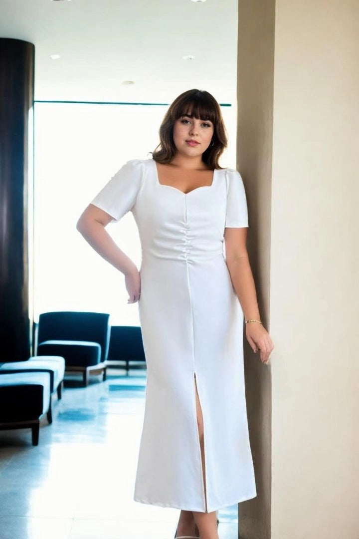 Elle Plus Size White Bodycon Dress– Hello Curve