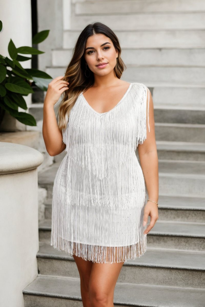 Adley Plus Size White Flapper Dress– Hello Curve