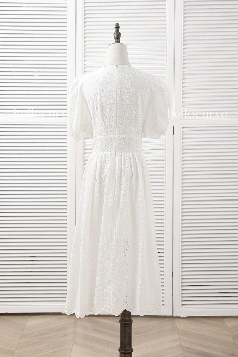 Lena Plus Size White Eyelet Lace Short Sleeve Dress– Hello Curve