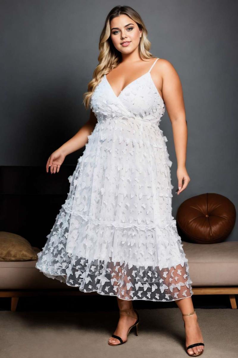 Stella Plus Size V Neck White Midi Dress– Hello Curve