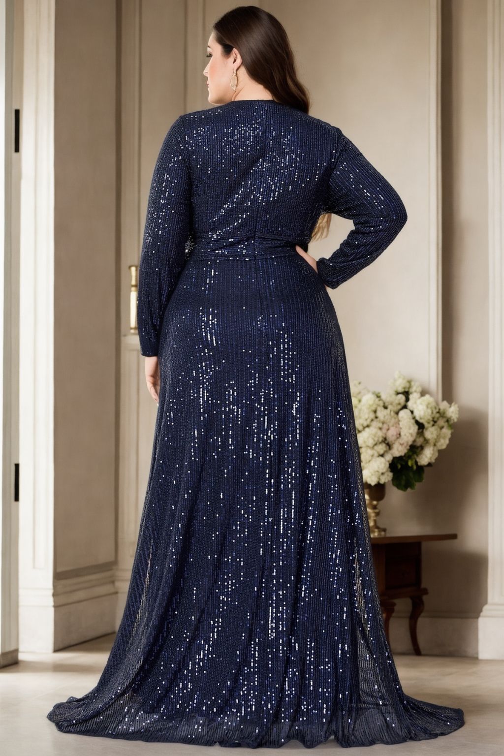 Salomé Plus Size Wrap Sequin Long Sleeve Gown– Hello Curve