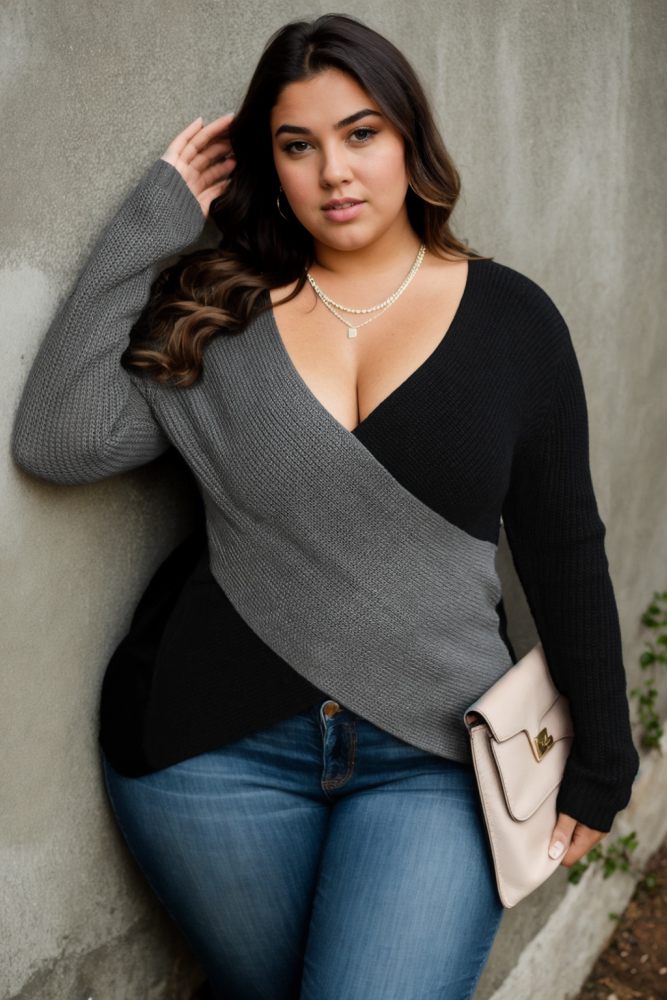 Noemi Plus Size Wrap V Neck Sweater– Hello Curve