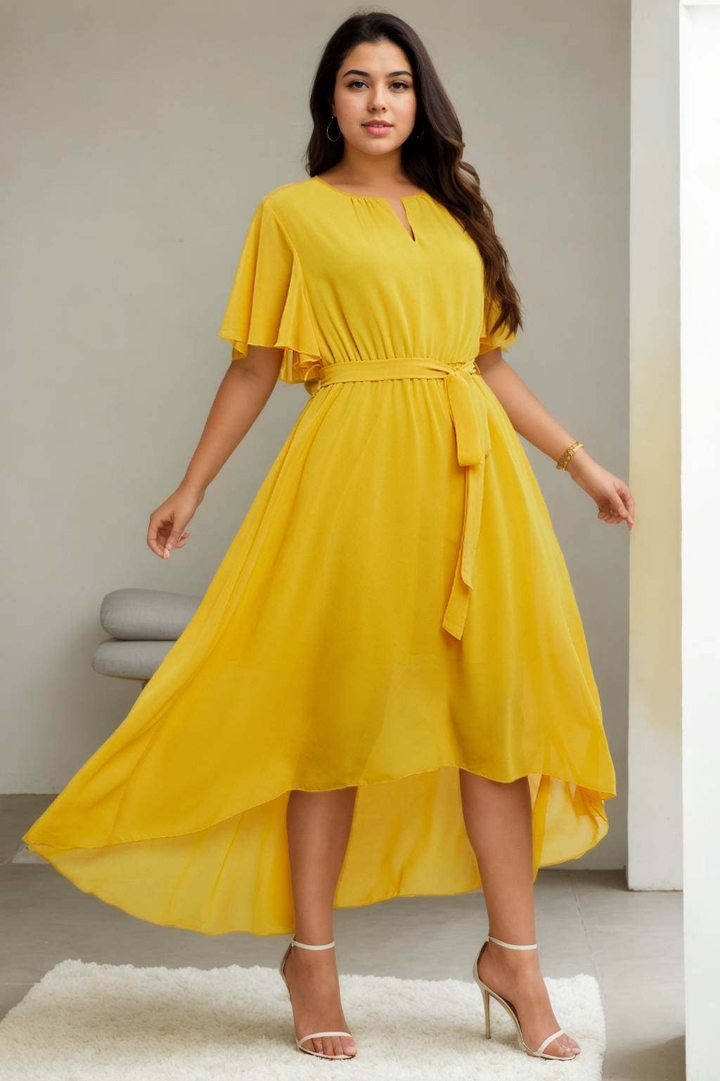 Coralie Plus Size Yellow Chiffon Fishtail Midaxi Dress– Hello Curve