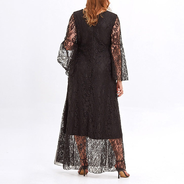 Plus Size Black Lace Flare Sleeve Gown– Hello Curve