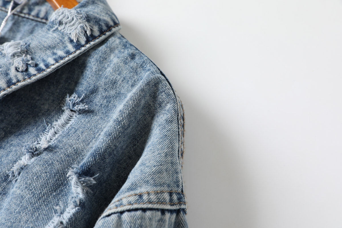 Karen Plus Size Ripped Denim Jacket (Blue)– Hello Curve
