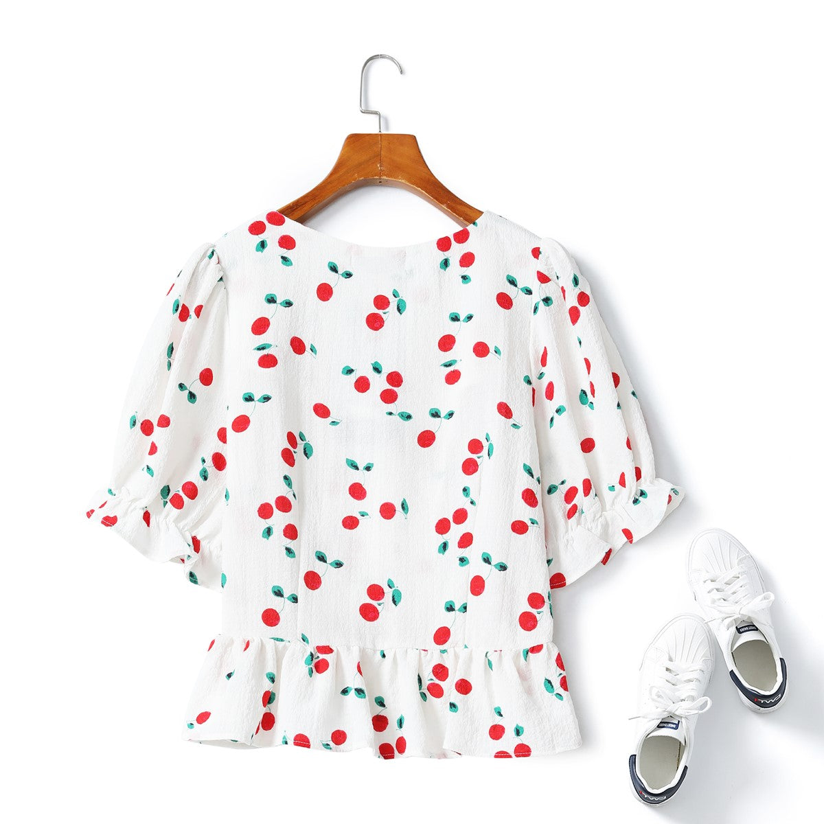 Kayla Plus Size Cherry Square Neck Blouse– Hello Curve