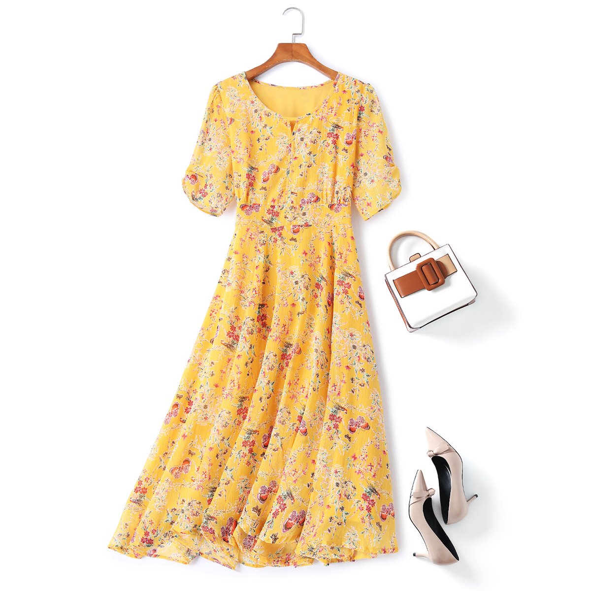 Edith Plus Size Yellow Butterfly Midi Dress– Hello Curve